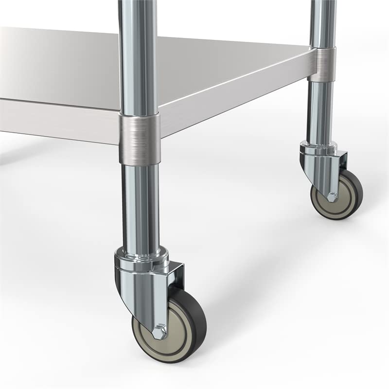 KoolMore Commercial 30β x 36β Stainless Steel Work Table with Wheels for Restaurant or Home Use, Under Storage Shelf for Food, Tools, and Hardware, Heavy Duty Metal Workspace (CT3036-18C), Silver