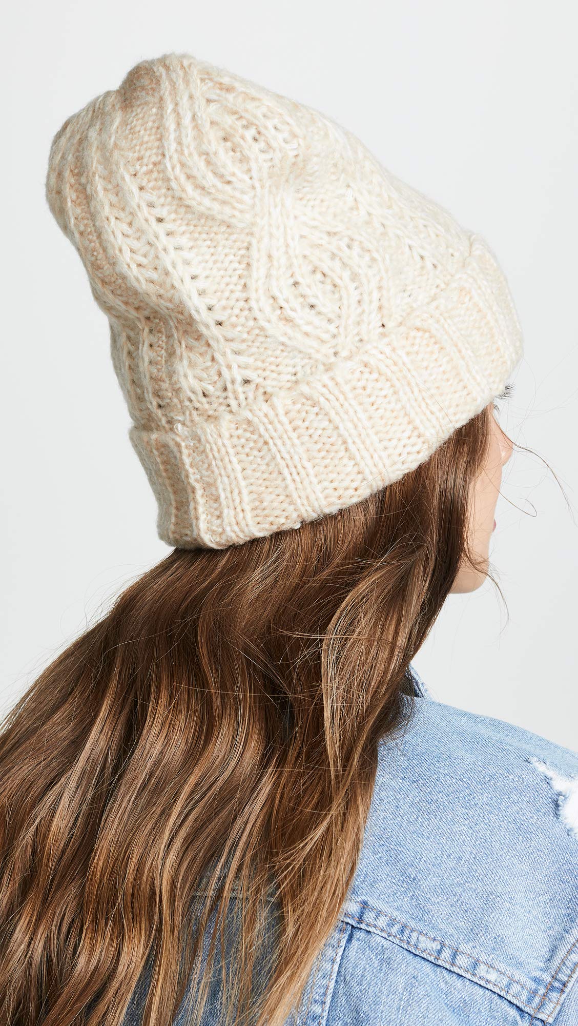 Free People Women's Harlow Cable Knit Beanie, Ivory, Off White, One Size
