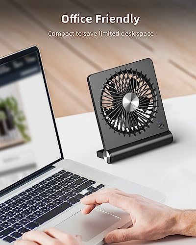 Koonie Portable Desk Fan, 3.5-20hrs Battery Operated Small USB Fan with Ultra Quiet 180° Tilt Folding, Rechargeable Personal Fan with 3 Speeds Strong Wind for Home Office Desktop, Black