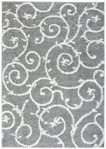Cozy Contemporary Scroll L.Grey-White 3'3" X 5' Indoor Shag Area Rug