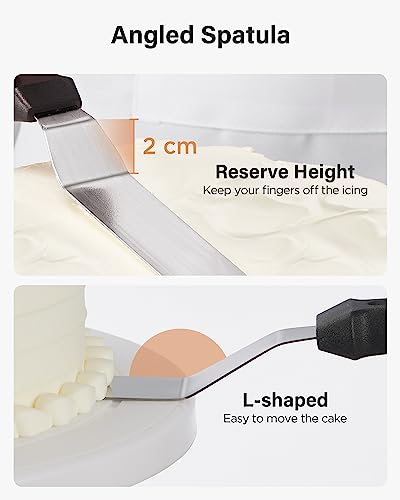 Kootek Cake Decorating Kit Baking Supplies Cake Turntable with 2 Frosting Straight Angled Spatula 3 Icing Smoother Scrapers Baking Accessories Tools for Beginners and Pros, Pink