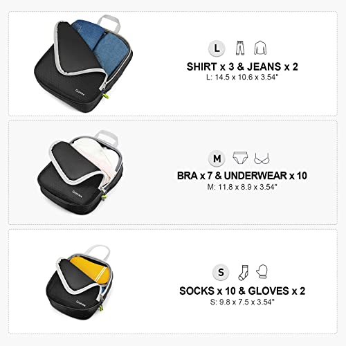 Gonex Compression Packing Cubes,3pcs L+M+S Expandable StorageTravel Bags Luggage Organizers(Black)