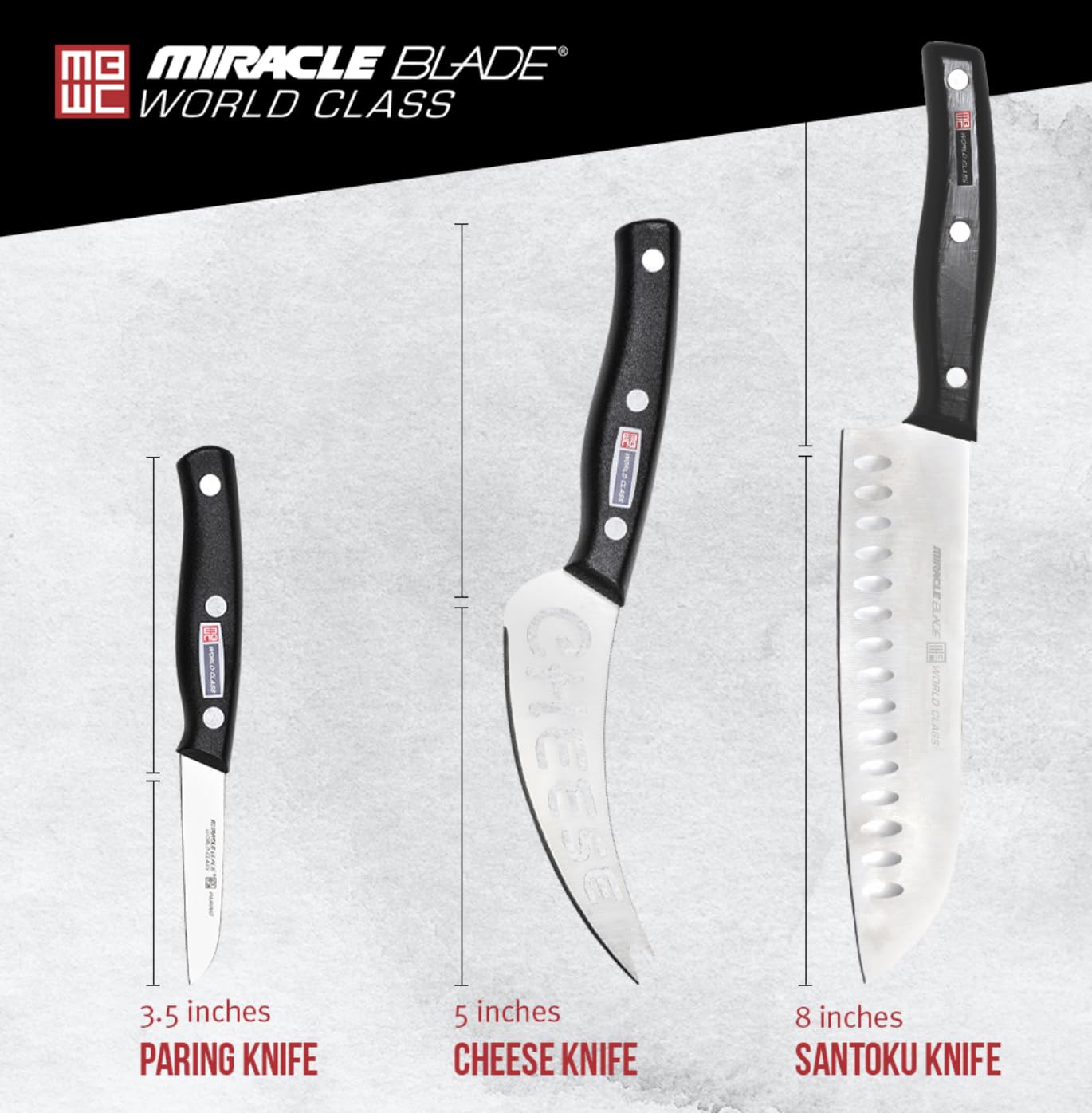 Miracle Blade World Class 4 Piece Professional Entertainment Charcuterie Knife Set with Acacia Wood Board
