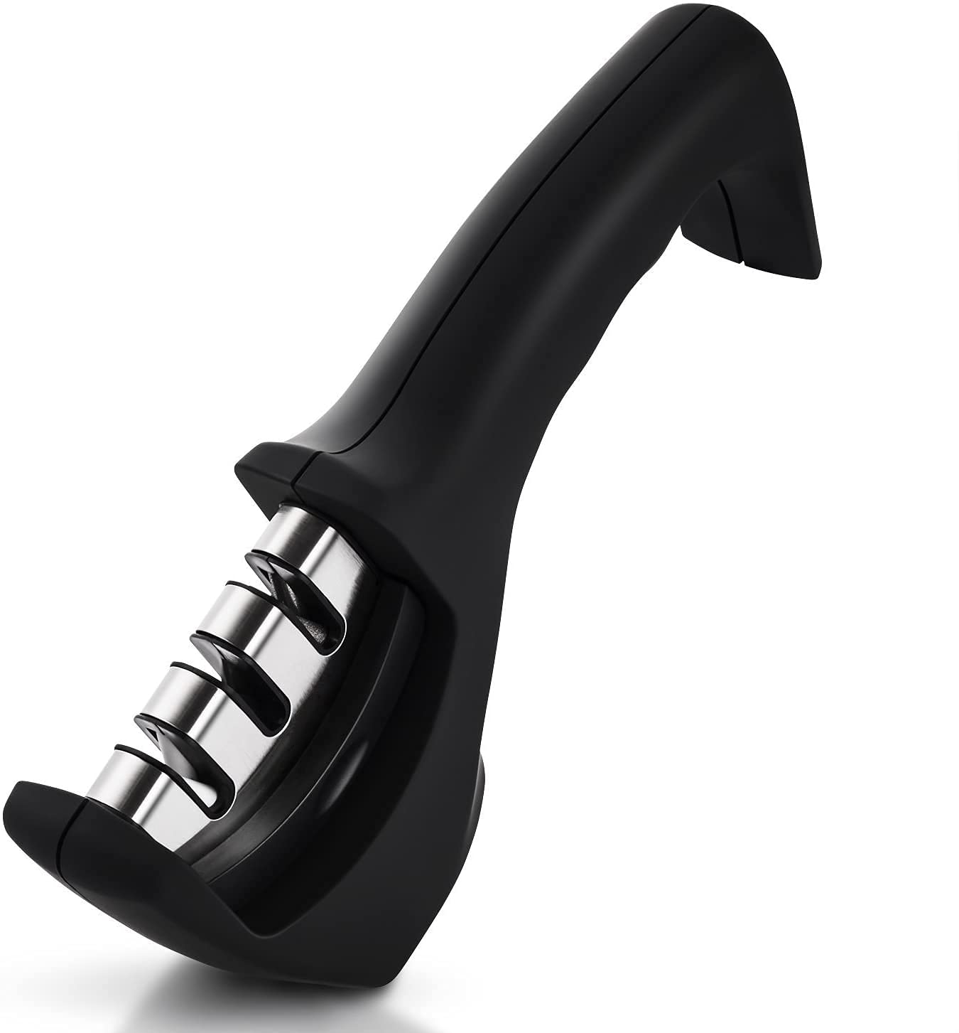 Bectim Knife Sharpener Kitchen Knife Sharpening with 3 Stages: Emery, Wolfram Steel, Ceramic Notch for Sharpening Straight Blades from Blunt to Razor Sharp (Black)