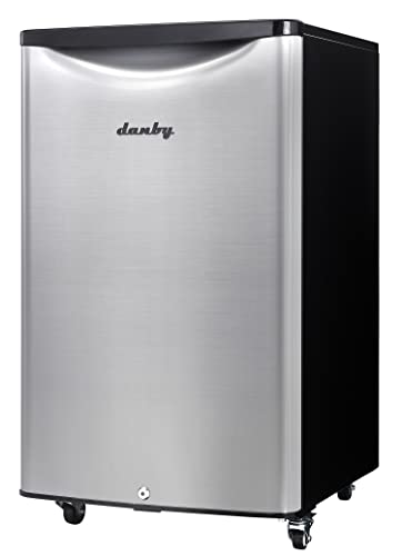 Danby DAR044A6BSLDBO 4.4 Cu.Ft. Outdoor Mini Fridge, IPX4-Rated Stainless Steel Look All Refrigerator for Patio, Cabana, Pool Bar, E-Star Rated, Spotless Steel