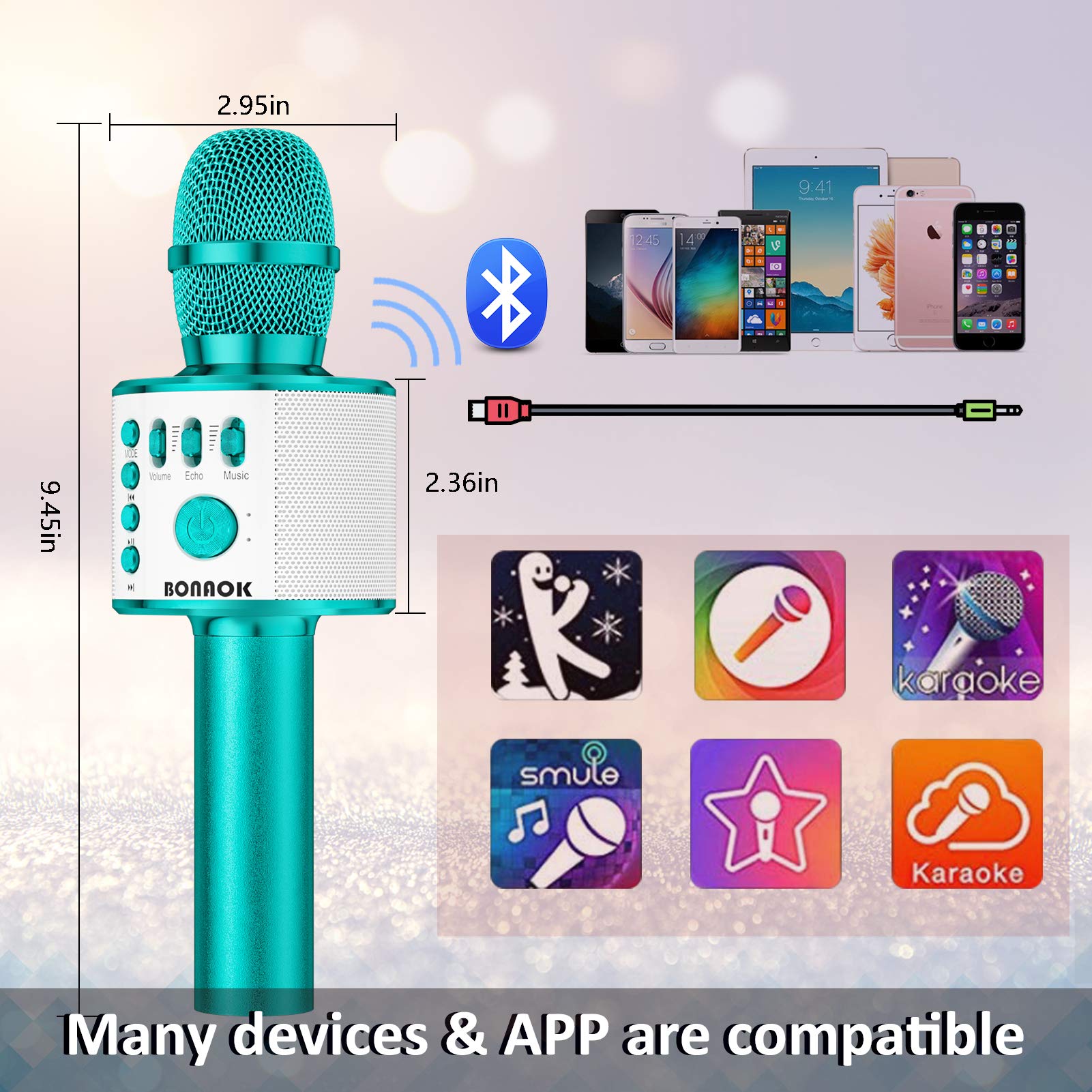 BONAOK 2 of Q37 Karaoke Microphone, Portable Karaoke Machine with Built in Speaker for Kids and Adults