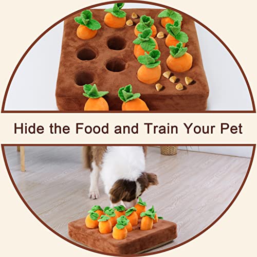 IVVIQQ Interactive Dog Toys,Carrot Snuffle Mat for Dogs Plush Puzzle Toys 2 in 1 Non-Slip Nosework Feed Games Pet Stress Relief with 12 Carrots