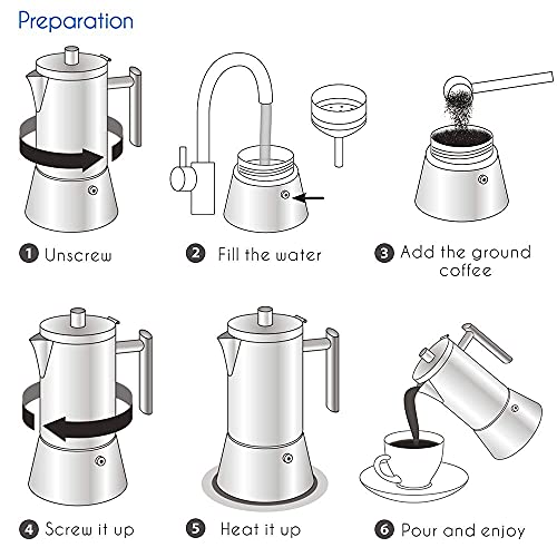 Easyworkz Diego Stovetop Espresso Maker, Bundled With Stainless Steel Espresso Cup 2pcs Set Double Wall Insulated Metal Demitasse Cups