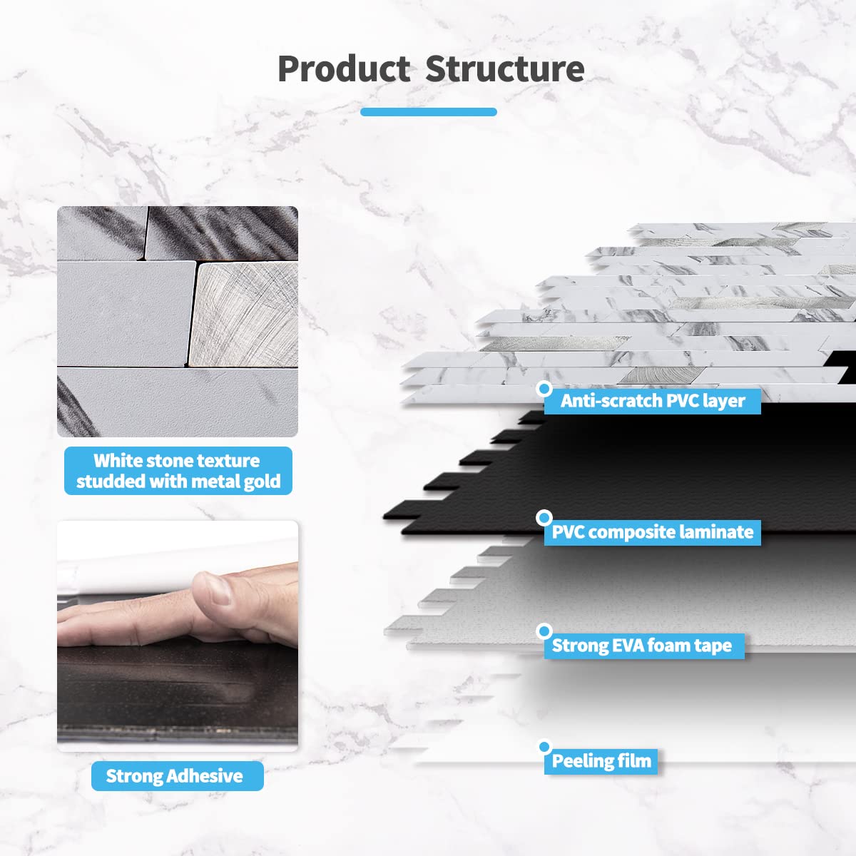 Art3d 10-Sheet Peel and Stick Backsplash Tile for Kitchen Bathroom Fireplace Laundry Room in White Marble Tone