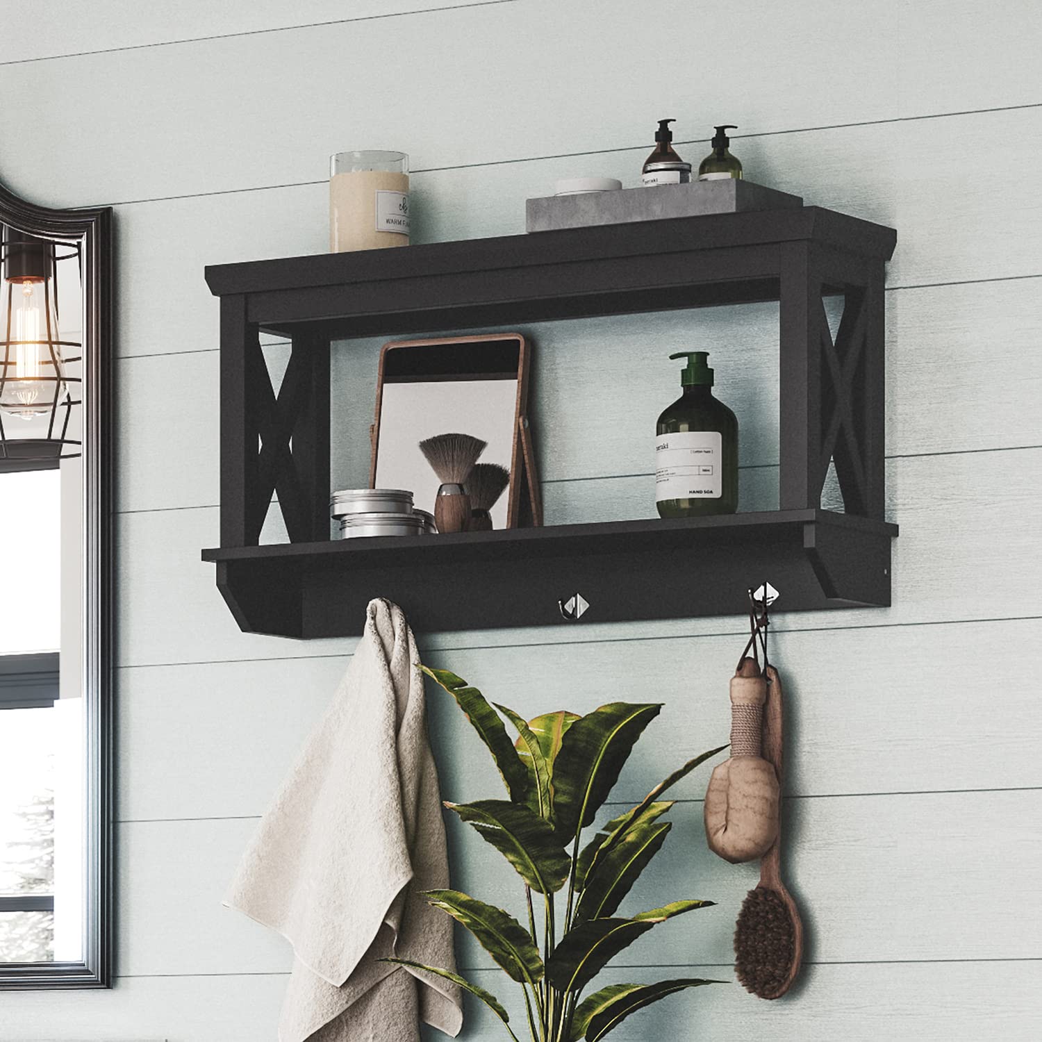 RiverRidge La Crosse Bathroom 3 Towel Hook Wall Shelf