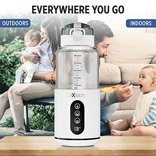IXTECH Portable Water Warmer for Baby Formula, Milk Warmer for Travel, 10 oz,Electric Warming with Adjustable Temperature Control, Leak-Resistant Spout, Rechargeable and Wireless