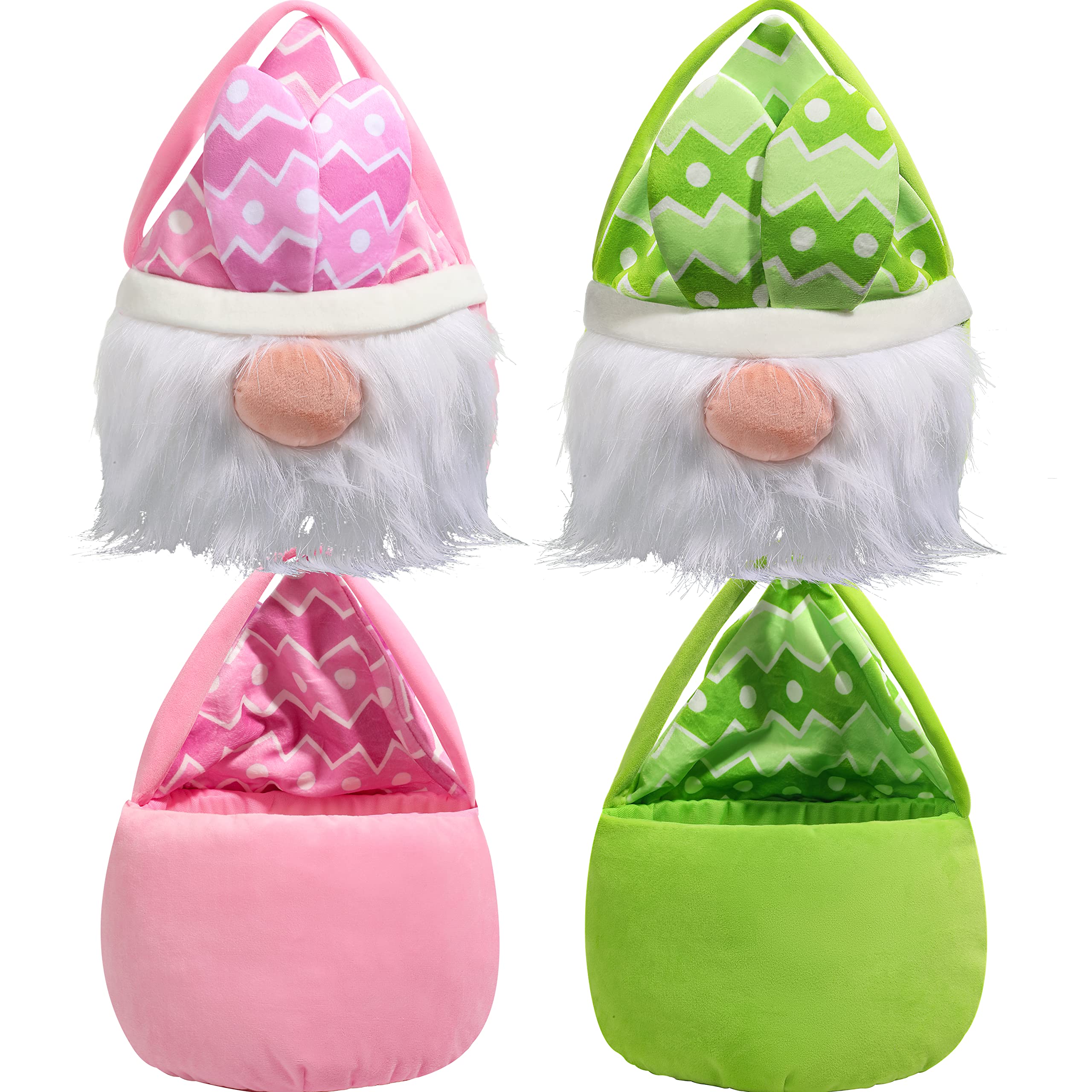 JOYIN 2 Pcs Plush Gnome Easter Basket 12.8" x 8.3", Furry Bunny Ears Gnome Basket for Spring Easter Party Favors, Egg Hunting, Decorations, Gifts for Kids