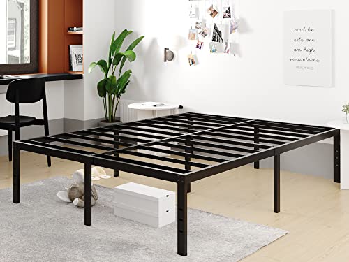 FSCHOS 18-Inch-California-King-Bed-Frames, Metal Platform Cal-King-Bed-Frame No Box Spring Needed, Easy Assembly, Heavy Duty Mattress Foundation, No Noise, Black