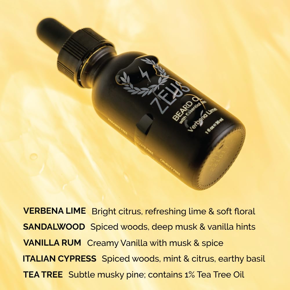 ZEUS Natural Beard Oil, Premium Conditioning Beard Oil to Soften Beard & Mustache β MADE IN USA (Vanilla Rum) 1 oz.