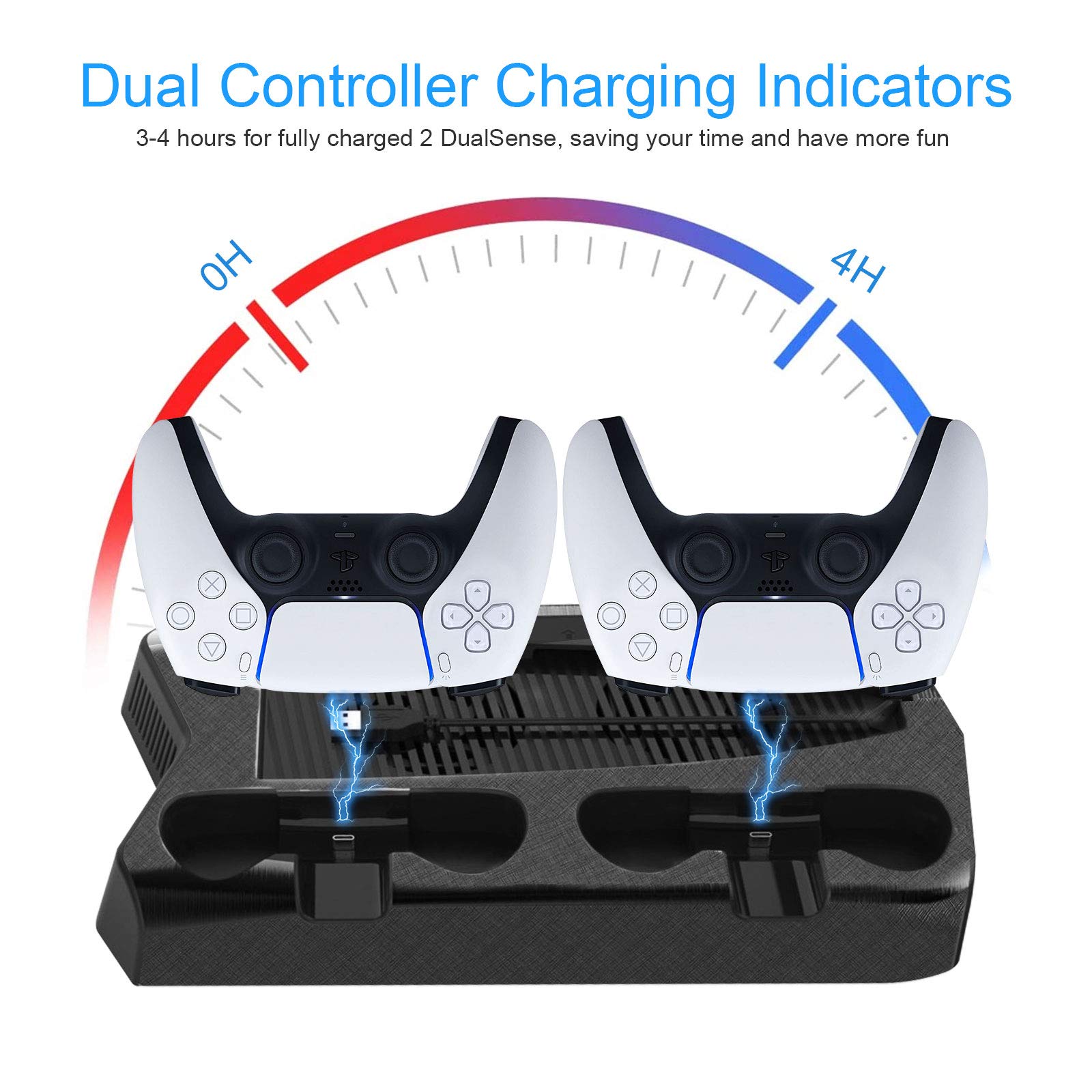 AKNES Vertical Stand with Cooling Fan for PS5/Playstation 5/PS5 Digital Edition, Dual Controller Charger Station with 14 Game Storage and Dualshock Charger, 3 Extra USB HUB Port, A PS5 Storage Bag