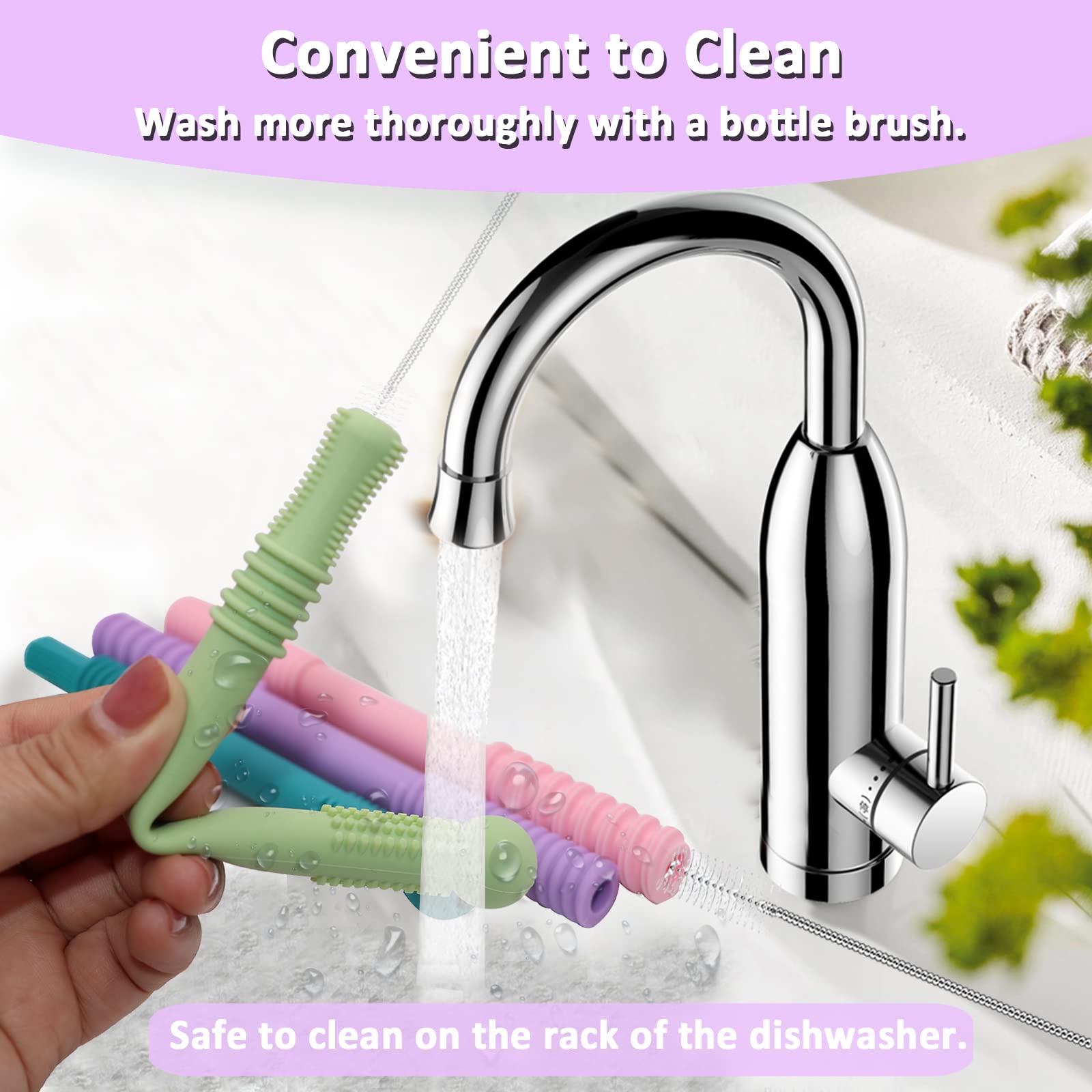 Teether Tubes for Babies 6 12 18 Months, 4 Pack Hollow Straw Toddler Teether Toys for molars, Silicone Chew Tube for Sensory Kids with Chewing or Other Special Needs, BPA Free Dishwasher Freezer Safe