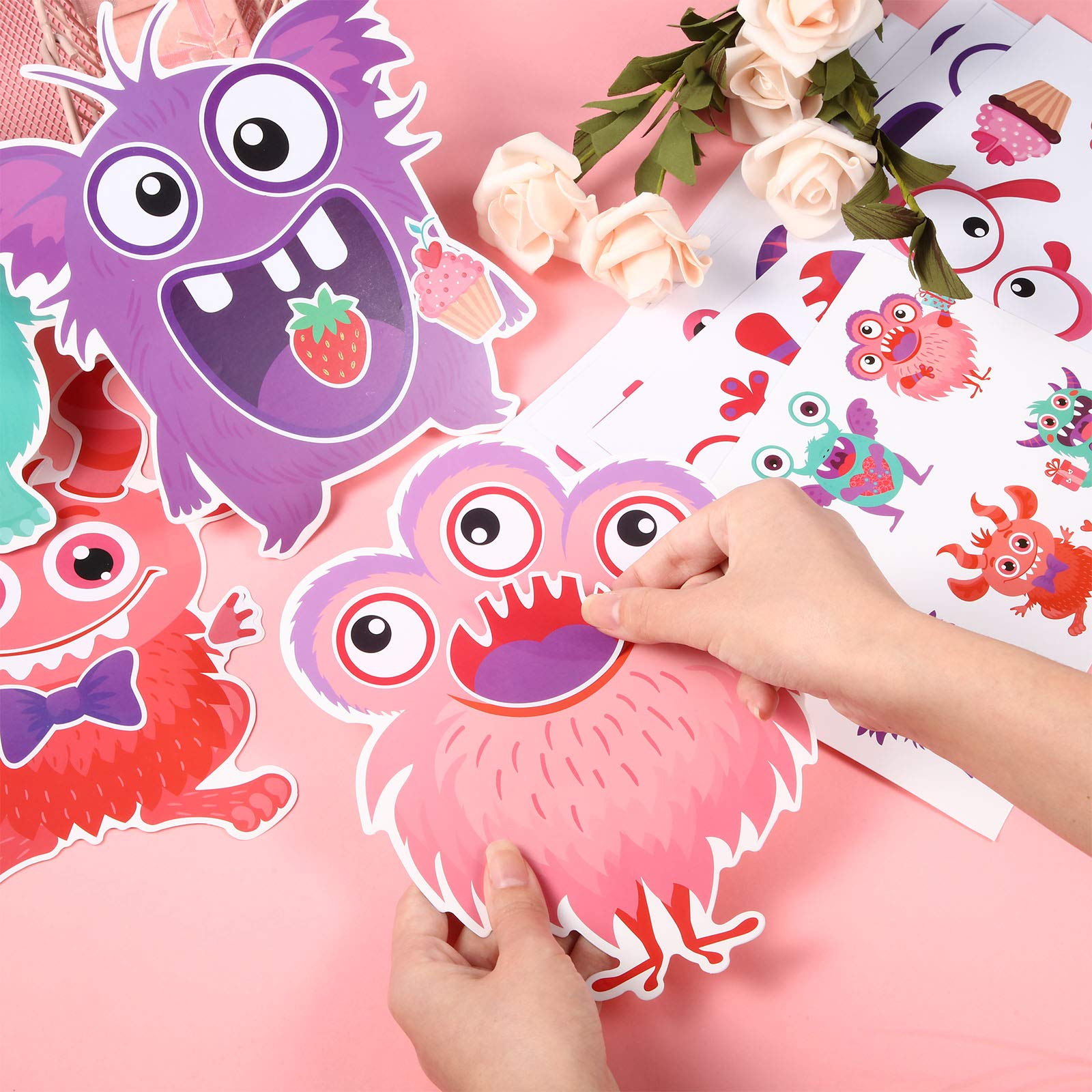 Zonon 24 Pack Valentines Day Cards Craft Kits for Kids, DIY Craft Ornament Valentine Class Game Activities Make Your Own Valentine Cards for Preschool Kindergarten Game