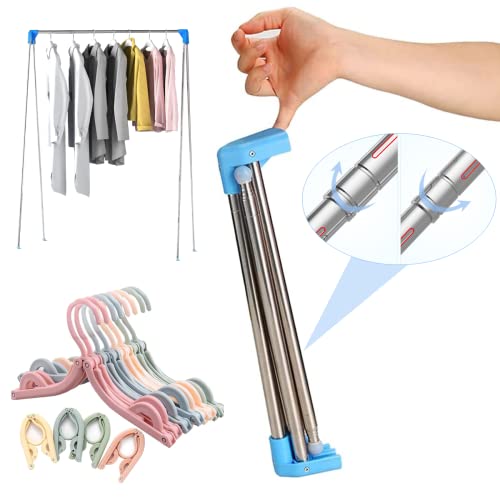 GIPOBUY Portable Clothes Rack Folding Travel Garment Rack, Foldable Collapsible Clothing Rack, Portable Hanging Drying Rack for Dance,Outdoor,RV, New Upgraded Easy Lock and Release(Non-Heavy Duty)