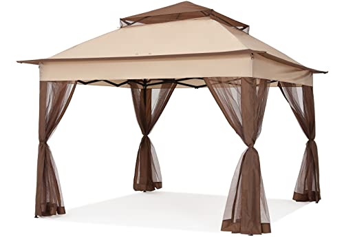 COOSHADE 11x11Ft Easy Pop Up Gazebo Tent Instant Outdoor Canopy Shelter with Mosquito Netting Walls(Beige)
