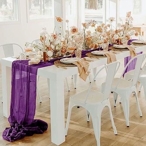 FUHSY Purple Cheesecloth Table Runner Gauze Table Runner 10FT Plum Table Cloth Runner for Wedding Birthday Rustic Table Runners Cheese Cloth Halloween Table Runner Bridal Party Table Decorations