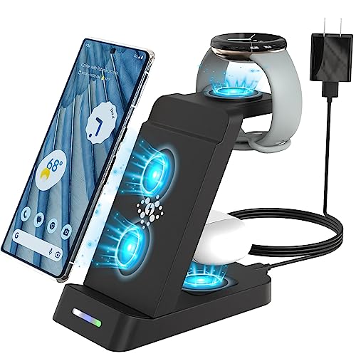 EloBeth 3 in 1 Wireless Charging Station for Google Pixel Watch Charger, Wireless Charger for Google Pixel 7 Pro / 7a /7/Fold/6/6 Pro/5/4/3/XL, Pixel Buds Pro, Samsung Galaxy/iPhone/Airpods