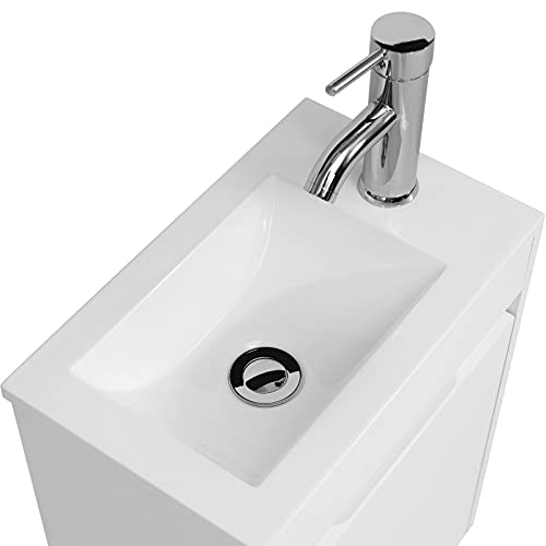 eclife 16" Bathroom Vanity Sink Combo for Small Space, Modern Pianted Wall Mounted Cabinet Set w/White Resin Basin Sink Top, Chrome Faucet & Pop Up U Shape Drain (B10W)