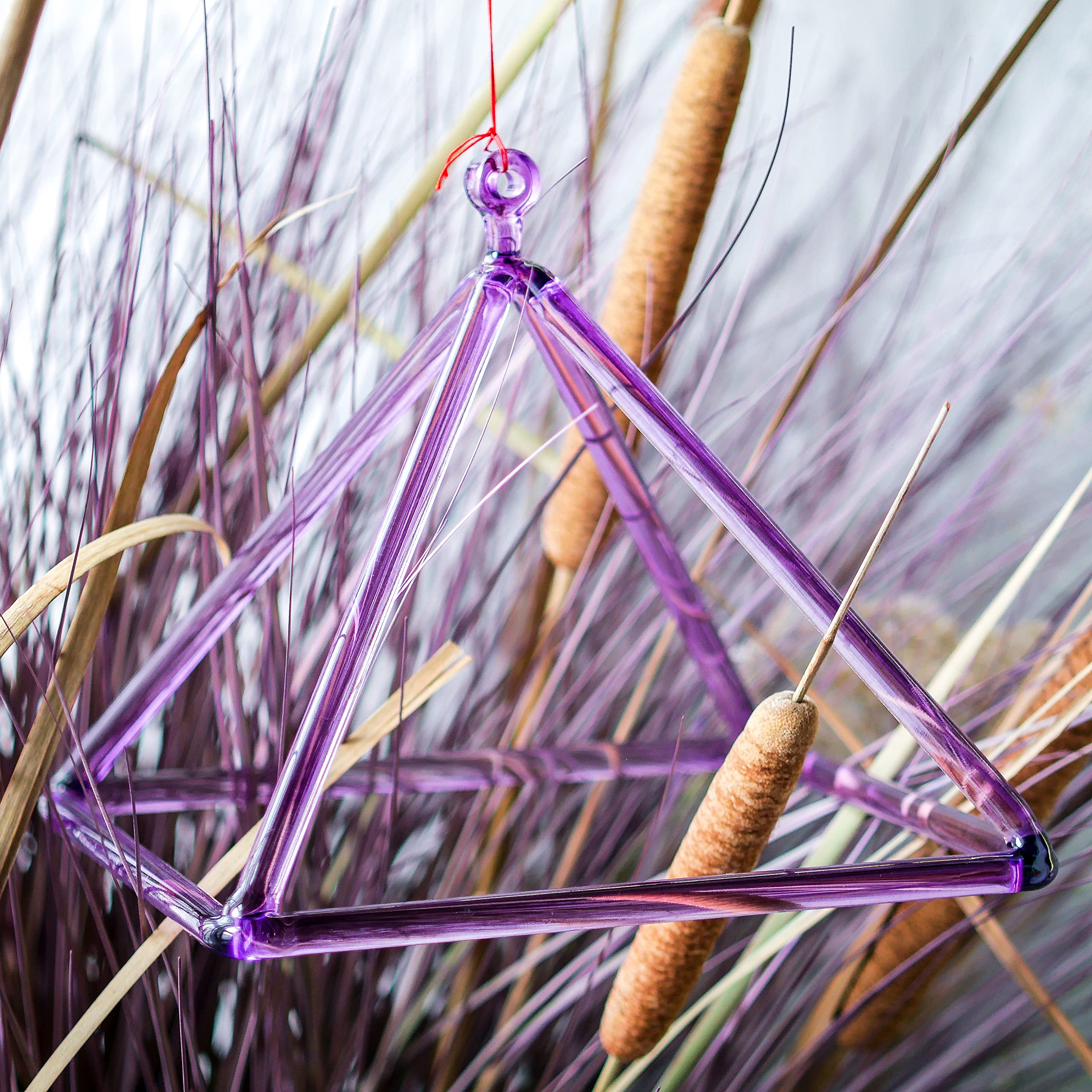 Joysense Purple Quartz Crystal Singing Pyramid 10 inch With Crystal Singing Bowl Striker and Carrying Case