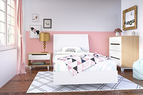 Nordik 1-Drawer Night Stand, White and Natural Maple