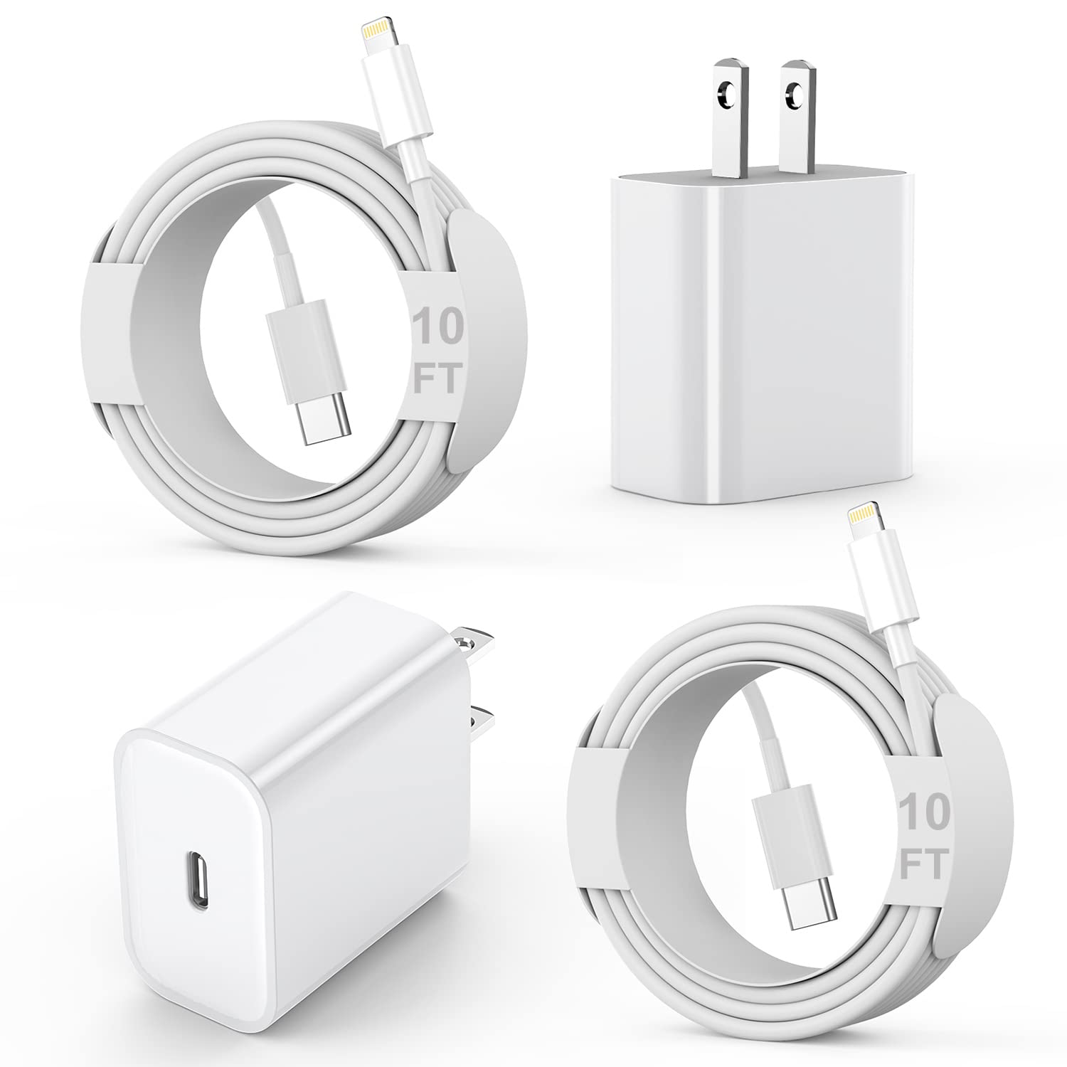 Fast Charger iPhone [Apple MFi Certified],iPhone Charger 2 Pack USB C Rapid Charger iPhone Block with 2Pcs 10FT Apple USB C to Lightning Cable for iPhone 14 Pro/13Pro Max/12/11Pro/Mini/XR/8/iPad