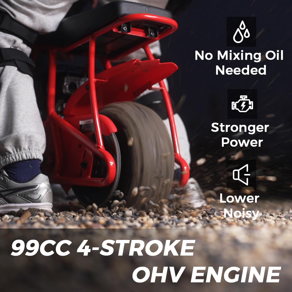 FRP GMB100 Mini Bike, 99CC 4-Stroke Mini Bikes for Adults, Off-Road Motorcycle W/LED Headlight, Goggles, Gloves and Neck Gaiter Up to 28 Mph, Weight Support Up to 220 LBS(Red)