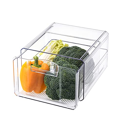 Food Storage Containers Pantry Organizer with Lids, Removable Drain Tray Fruit Vegetables Storage Rack Clear Fridge Storage