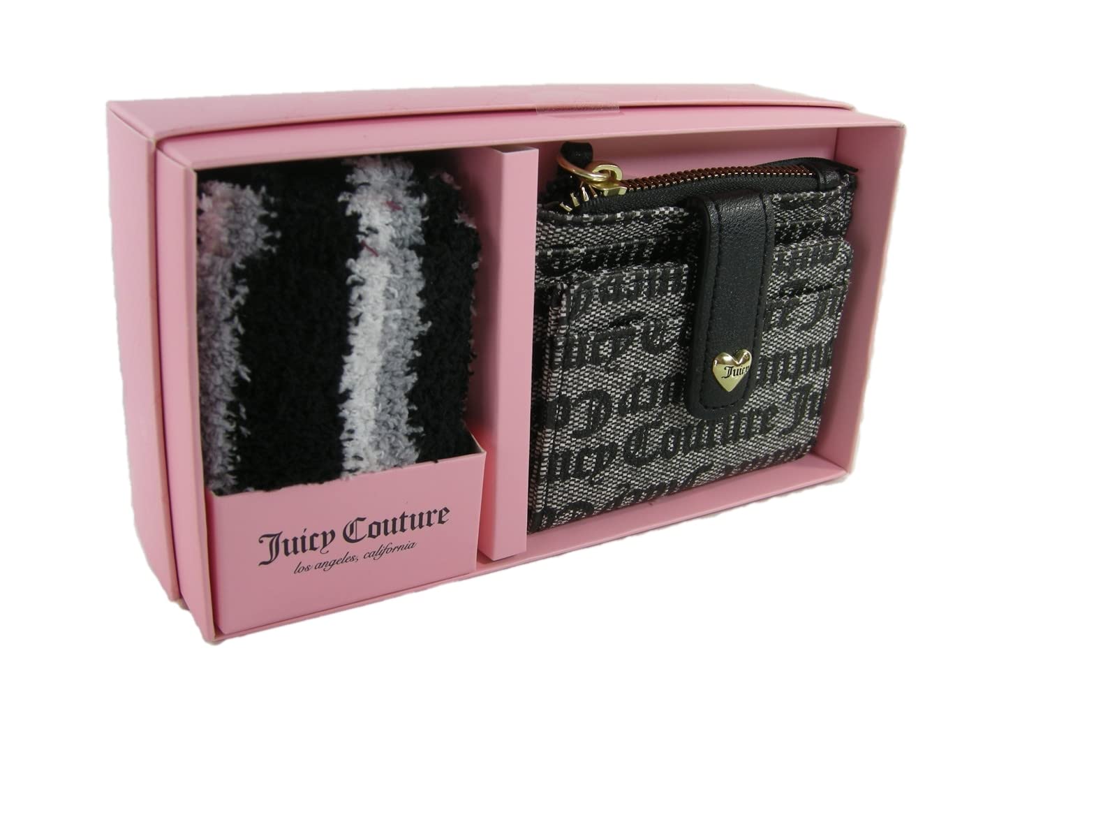 Juicy Couture New Logo Credit Card Wallet Coin Purse Black & Socks Set 2 Piece