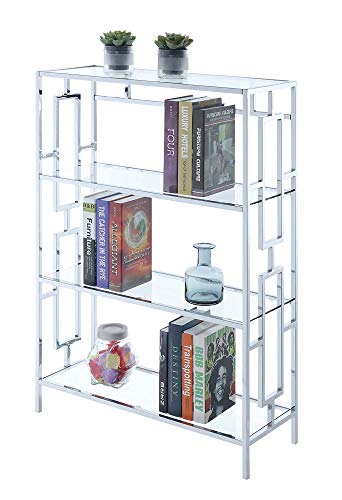 Convenience Concepts Town Square Chrome 4 Tier Bookcase, Clear Glass / Chrome Frame
