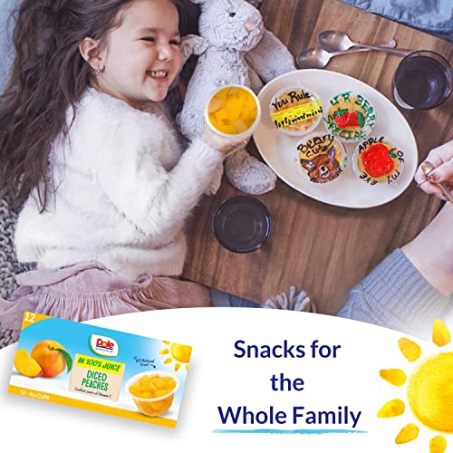 Dole Fruit Bowls Diced Peaches in 100% Juice, Back To School, Gluten Free Healthy Snack, 4oz, 12 Cups