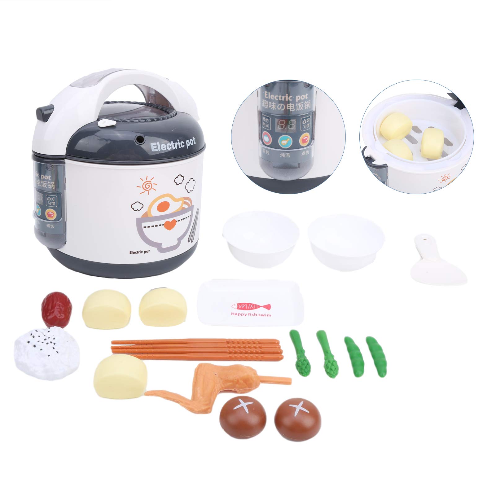 Kids Rice Cooker Toy, Kitchen Playset Pretend Play Chef Appliances Preschool Childhood Educational Toy Kitchen Fun Cuttable Food Toys(Grey)