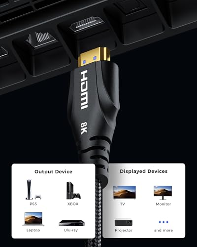 Cratree HDMI Cables 15FT Long - 8K Ultra High Speed HDMI Cable,48Gbps HDMI Braided Cord,8K 60hz,4K 120hz,eARC,HDCP 2.2&2.3 - Compatible for HDTV/PS5/Xbox