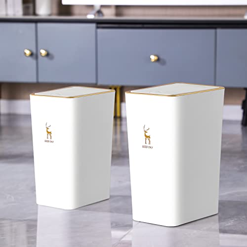 funest 2 Packs Bathroom Trash Can with Lid, Dogproof Wastebasket with Press Type Lid, Plastic Kitchen Waste Bins, Bathroom Garbage Bin Set for Home/Office/Rv/Bedroom(2 Packs,3.4+2.3 Gallon)
