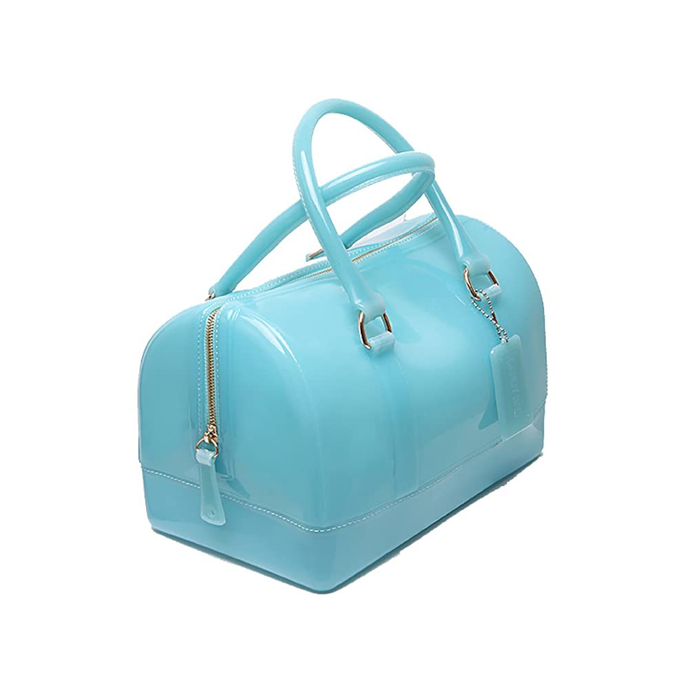 ETALOO Ladies Summer Jelly Pillow-shaped Top Handle Handbag Candy Color Transparent Crystal Purse (Sky Blue)