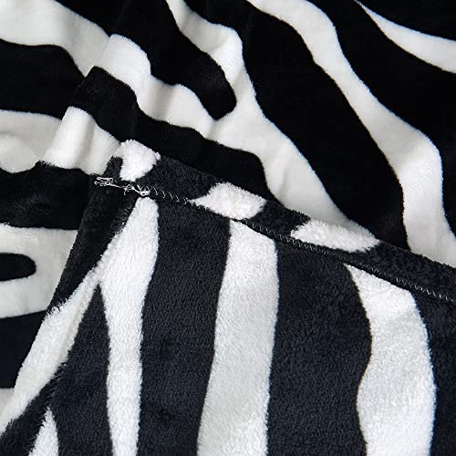 Home Soft Things Light Weight Animal Safari Style Black White Zebra Printed Flannel Fleece Blanket (Queen)