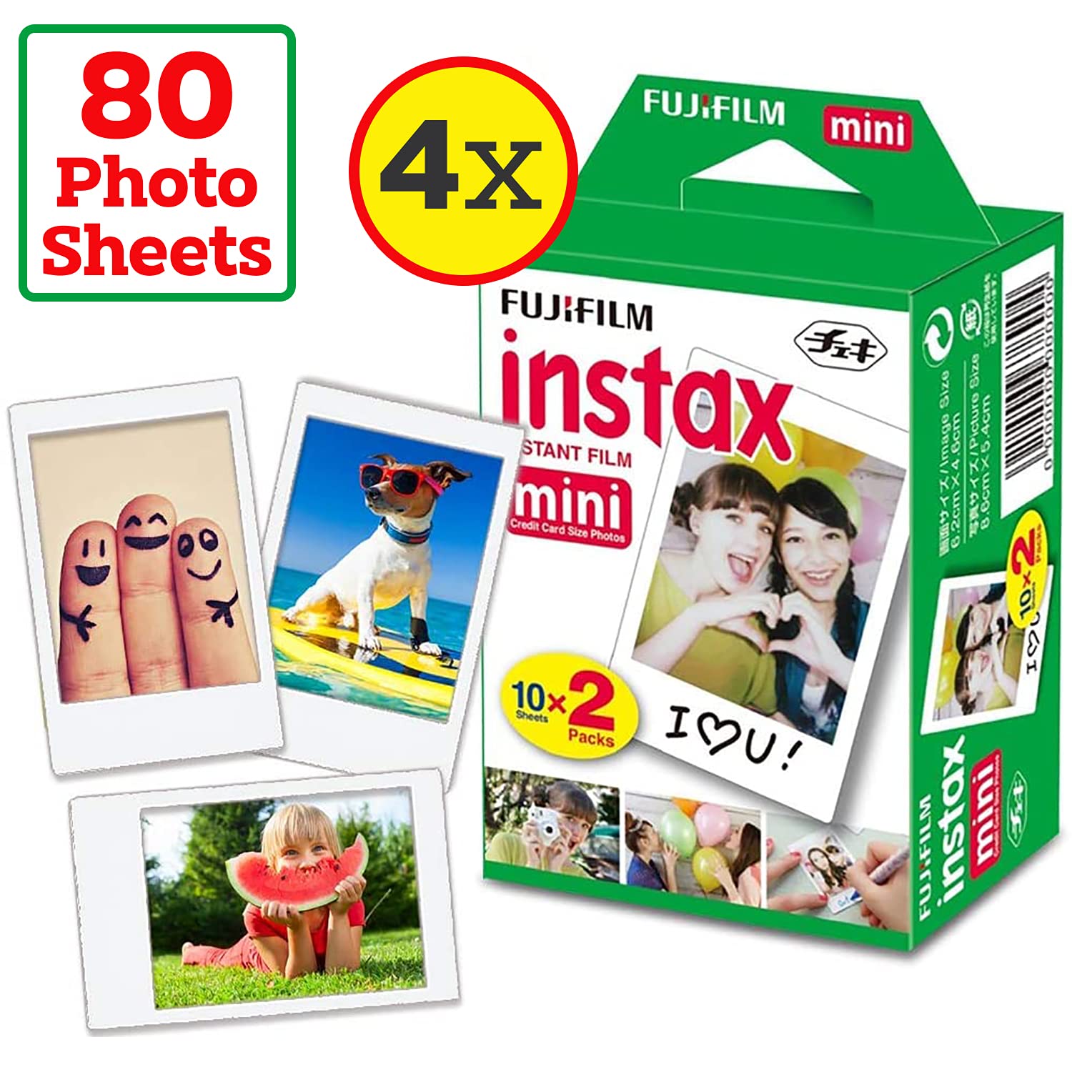 FujiFilm Instax Mini Camera Film - Polaroid Printer Film - 4 Pack of 20 | Total - 80 Photo Sheets, Paper Hanging Frames, Corner Stickers| for FujiFilm Instax Mini 11, 9 and 8 Fuji SP-1, SP-2