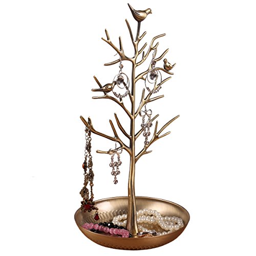 INVIKTUS Silver Birds Tree Jewelry Stand Display Earring Necklace Holder Organizer Rack Tower