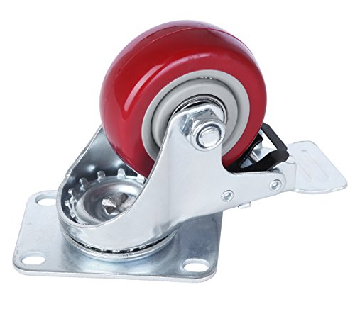 Finnhomy 4 Inch Caster Wheels Set of 4 with Brake Heavy Duty Plate Swivel Casters Premium Polyurethane Wheels PU Load Bearing 2,000 Lbs Lockable Anti-wear Smooth Casters Red (Free Screws)