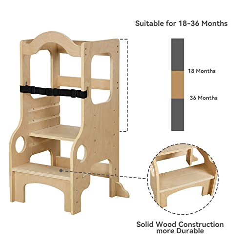 Kudikt Toddler Tower Kitchen Helper:Heavy Learning Tower for Toddlers 1-3 19.73 LB Wood Toddler Learning Tower Large Toddler Standing Tower Kitchen Tower