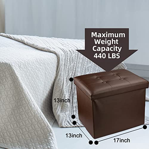 Hamgtrion Ottoman Storage Ottoman Folding Ottomans Footrest Storage Ottoman Small Footstool Rectangle Bench Cube for Room Living Room Bedroom Brown L17W13H13inches