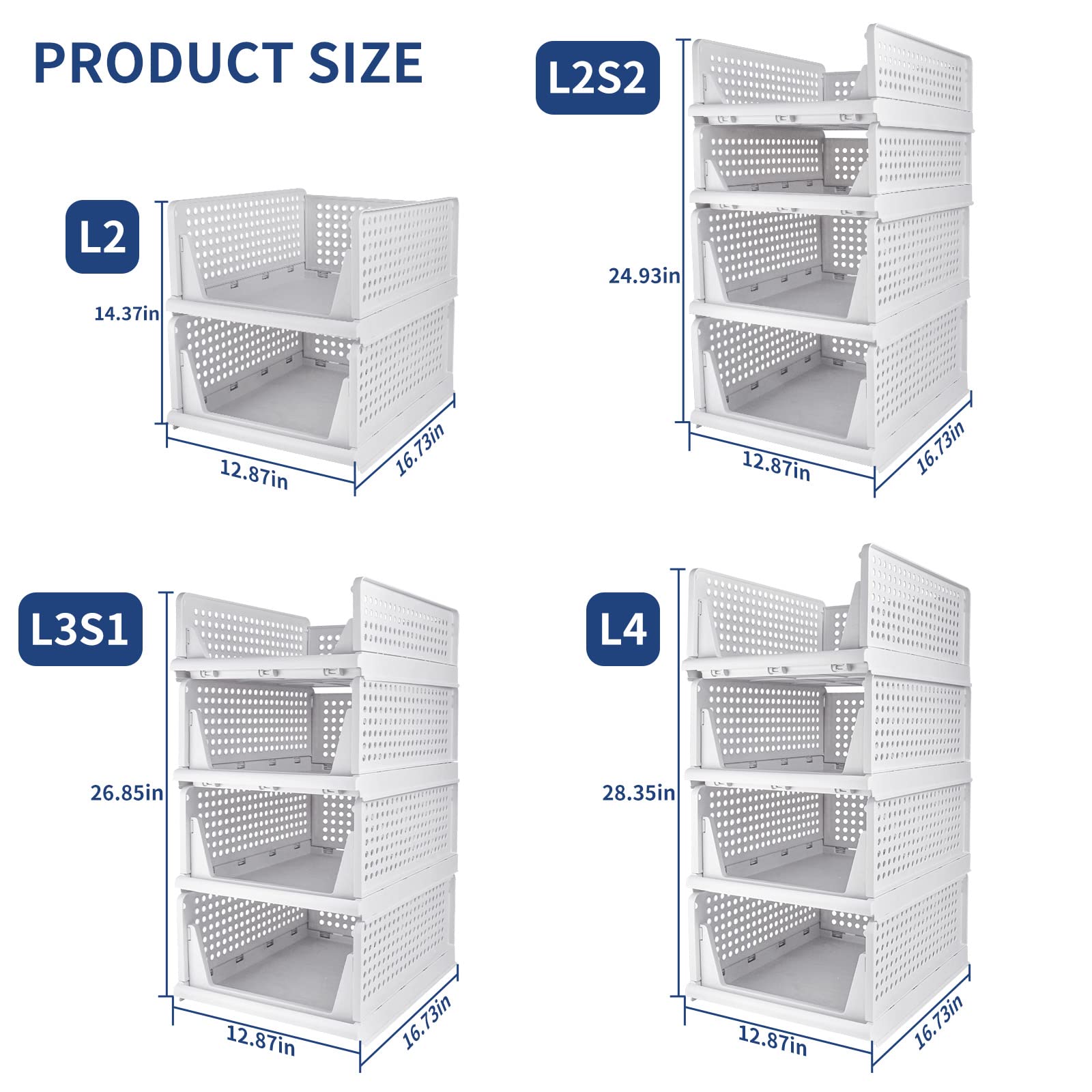 mupera Storage Drawers Clothes Stackable - White Plastic Folding Storage Plastic Bin, Push-pull Clothes Organizer Shelf, Collapsible Storage Box for Wardrobe Bathroom Kitchen Office(2 Pack L)