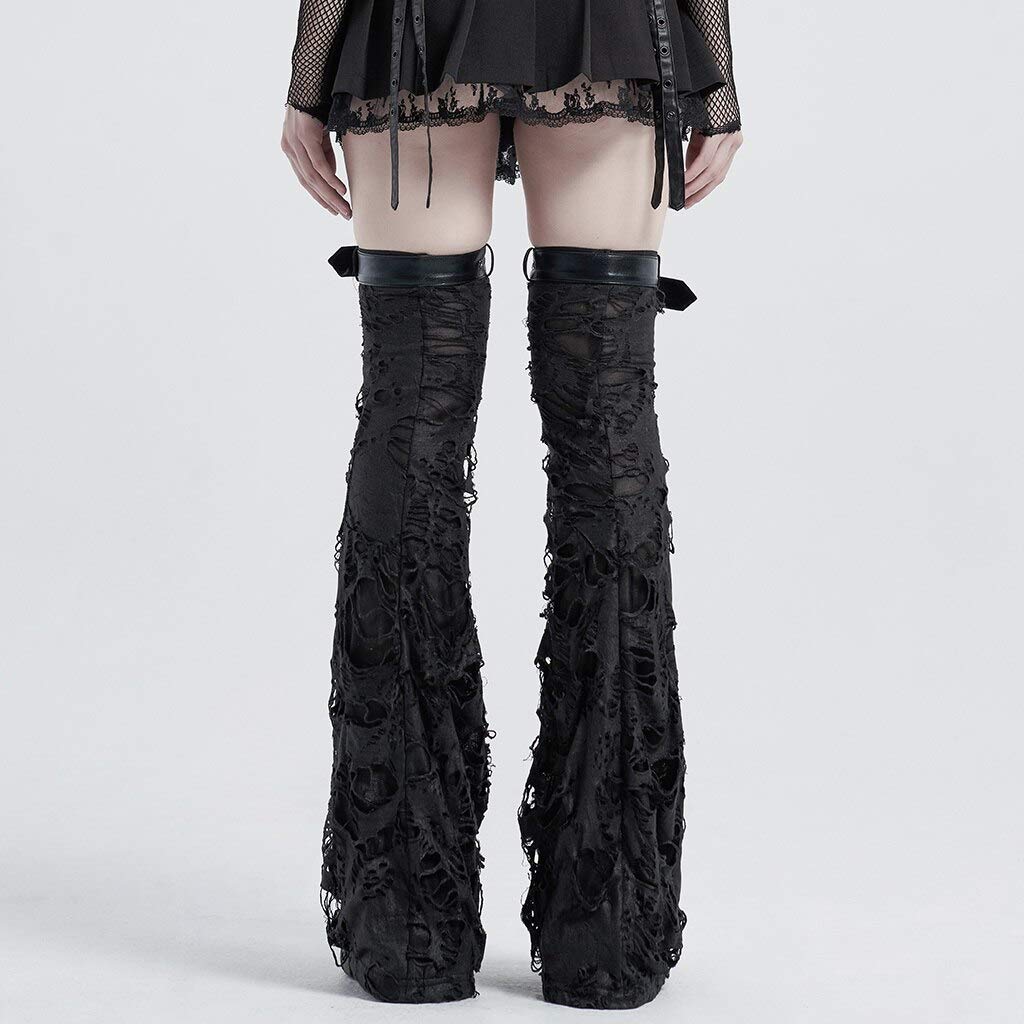 NC PUNKRAVE Women's Punk Decadent Shabby Leg Sleeve Hole Elastic Knitt A-word Hem Warm Leg Warmer (M~L)