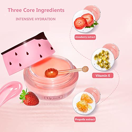 Bee Balm Lip Balm Honey Pot, Strawberry Mask Hydrating Prevention Dry and Cracked Lip Scrubs Exfoliator, Moisturizing Propolis Lip Balm Bee Balm with Stick