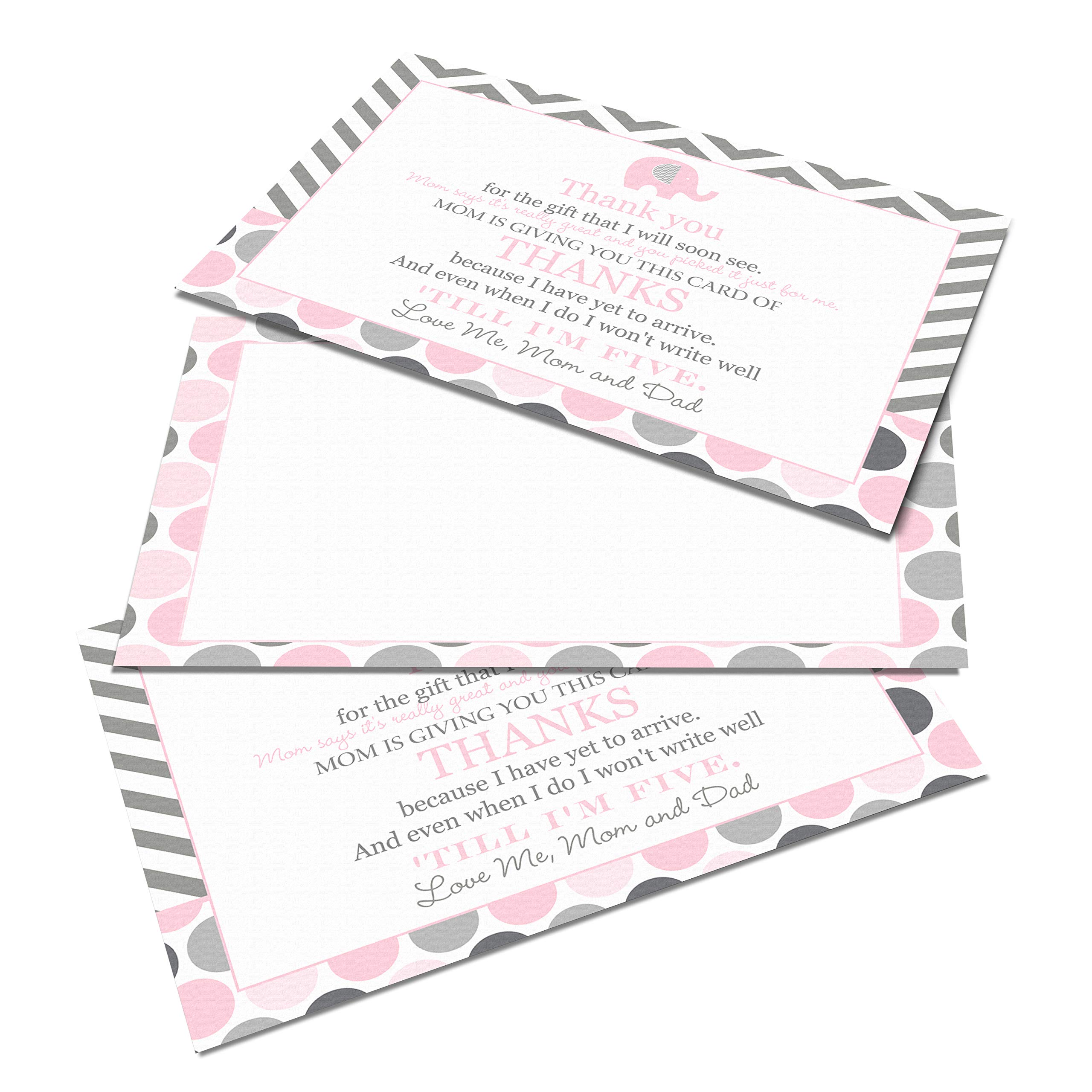 Paper Clever Party Pink Elephant Baby Shower Thank You Postcards (15 Pack) Girls Notecards Only - Eco-friendly – Postal Note with Message from Newborn – Cute Princess Jungle – Printed Size 4x6