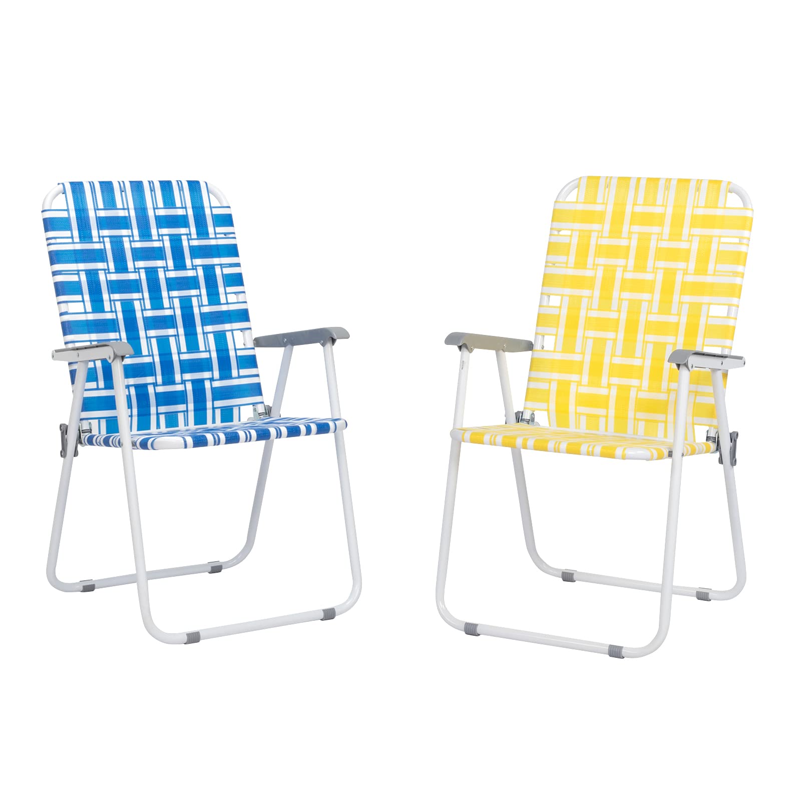 Kcelarec Set of 2 Patio Folding Lawn Chair, Outdoor Beach Portable Webbed Folding Camping Chair for Yard, Garden (Blue 1)