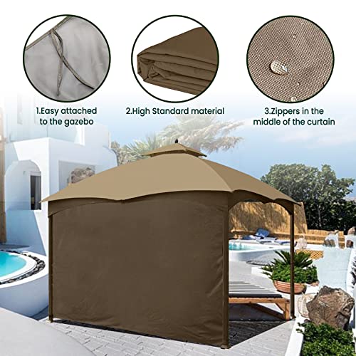 Gazebo Universal Replacement Privacy Curtain, OLILAWN 10' x 12' Privacy Canopy Side Wall, Replacement Gazebo Shade Curtain Privacy Panel for Canopy Gazebo 10x12, One Side Only, Brown